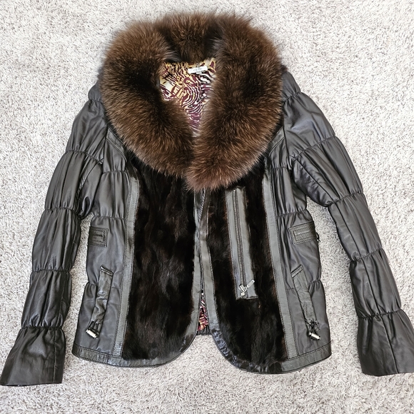 Cache | Jackets & Coats | Cache Leather Jacket Fur Trim Medium Brown ...